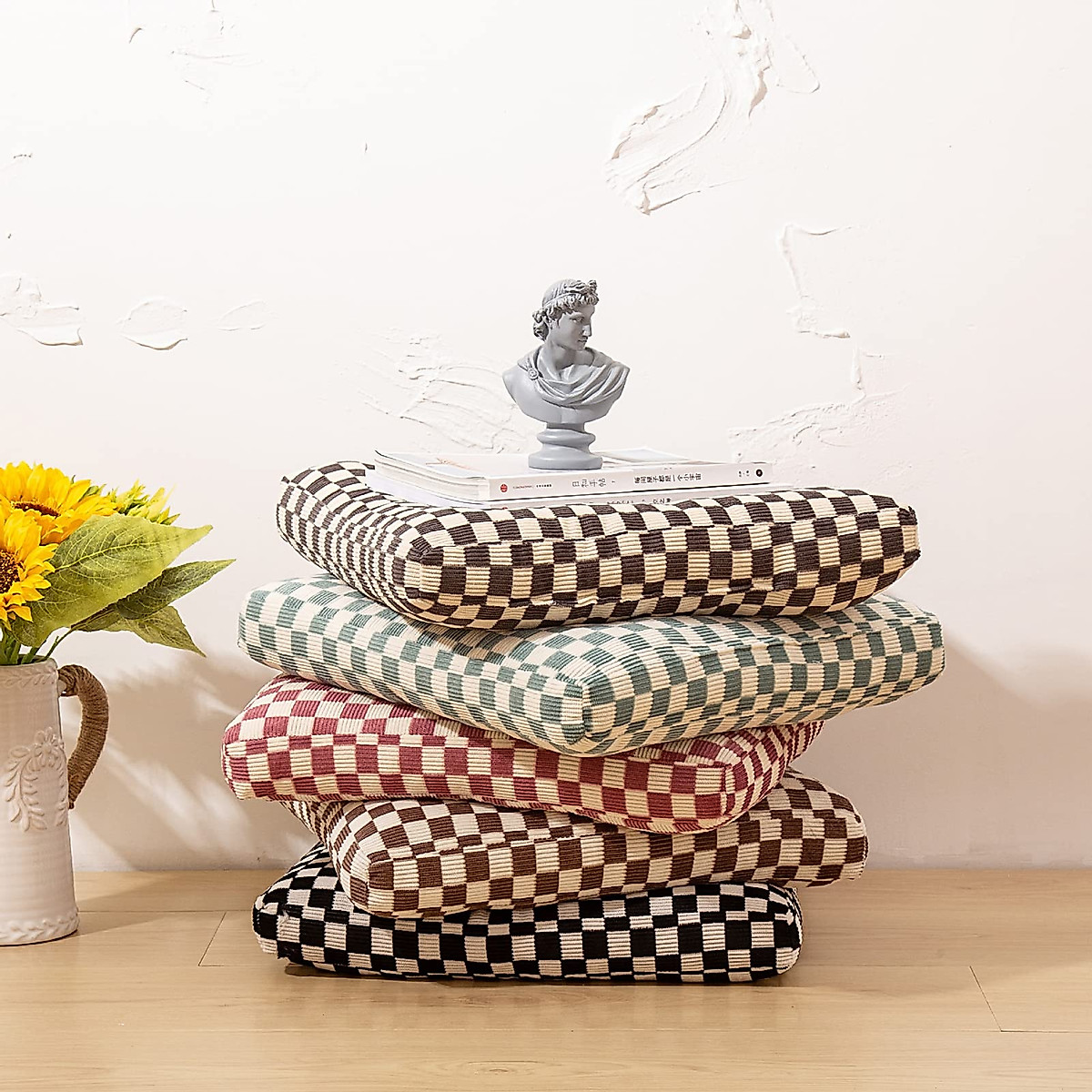 Meideli 16.54" Cute Thickened Seat Cushion Checkerboard Grid Soft Chair Cushion for Dining Chair Dorm Office Black & White 42cm/16.54in