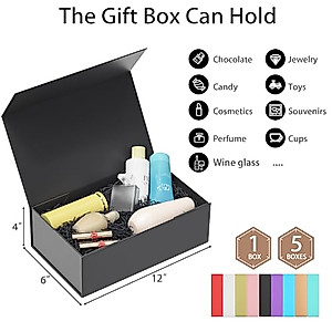 RYDDOY Black Gift Box, 12x6x4'' Gift boxes for Presents with Lids Magnetic Closure Rectangle Collapsible for Groomsman Proposal Box, Wedding, Christmas, Halloween, Birthday Gift Packging