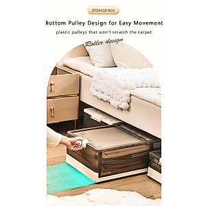 Corbyles Under Bed Storage - 3 Pack,Stackable Containers with Wheels,Folding Plastic Boxwith Lid，under Bins Drawer for Clothes,Shoes,Blankets,Clear + White,11.5Gal-3pack