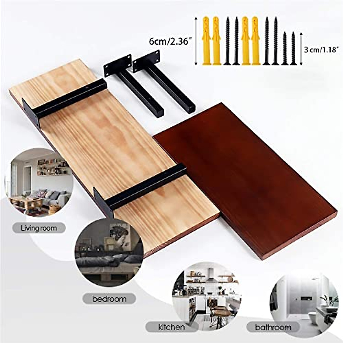 Flybath Shelf Brackets 6 Pack 6Inch / 15CM Stainless Steel Floating Bracket Heavy Duty Wood Shelves Support Wall Mounted Farmhouse Furniture Home Decorations, Matte Black