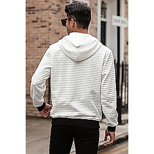 JMIERR Hoodies for Men Pullover Casual Plaid Jacquard Drawstring Long Sleeve Hooded Waffle Knit Sweatshirts, US 40(M), White