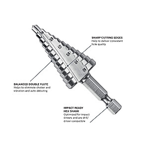 Bosch IMSDC2 3/16 In. to 7/8 In. High-Speed Steel Turbo Impact Step Drill Bit