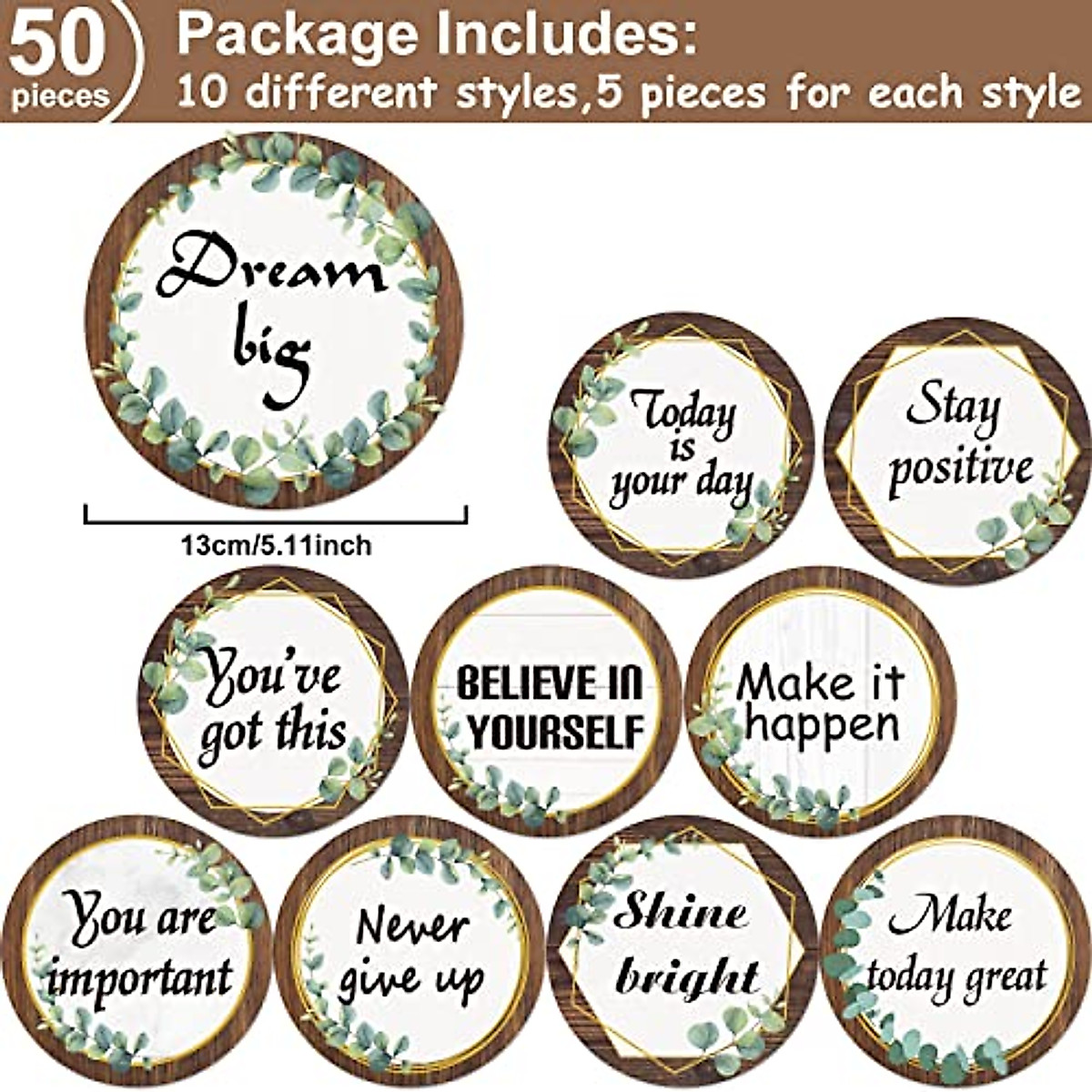 50pcs Positive Sayings Accents Eucalyptus Motivational Classroom Cutouts Decors Growth Mindset Chips Inspirational Quotes Bulletin Board Class Door Decorations