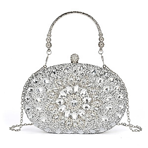fannos Rhinestone Evening Clutch Purses for Women, Party Crystal Purses Diamond Handbag Weddings Formal Bag (A Silver)