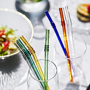 REBABA Reusable Glass Straws, 8mm Bent Glass Drinking Straws, BPA Free Colorful Glass Straws for Beverages, Smoothies, Milk Tea, Juices(Pink)