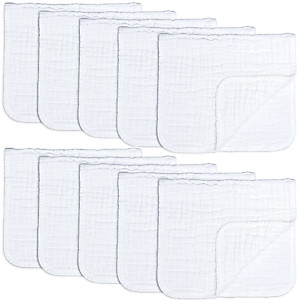 Comfy Cubs Muslin Burp Cloths 10 Pack and Muslin Swaddle Blankets Bundle