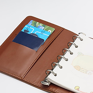 A7 Crocodile Budget Planner, Brown Leather Wallet with Snap Closure, 6-Ring Binder Cover for Money Saving Organizer