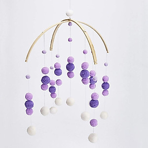 Baby Crib Mobile,Baby Mobile Crib Felt Ball Hanging Toys Pendant Wind Chimes Decorations,Gifts for Newborn,Nursery Decor for Girls Boys(Purple)