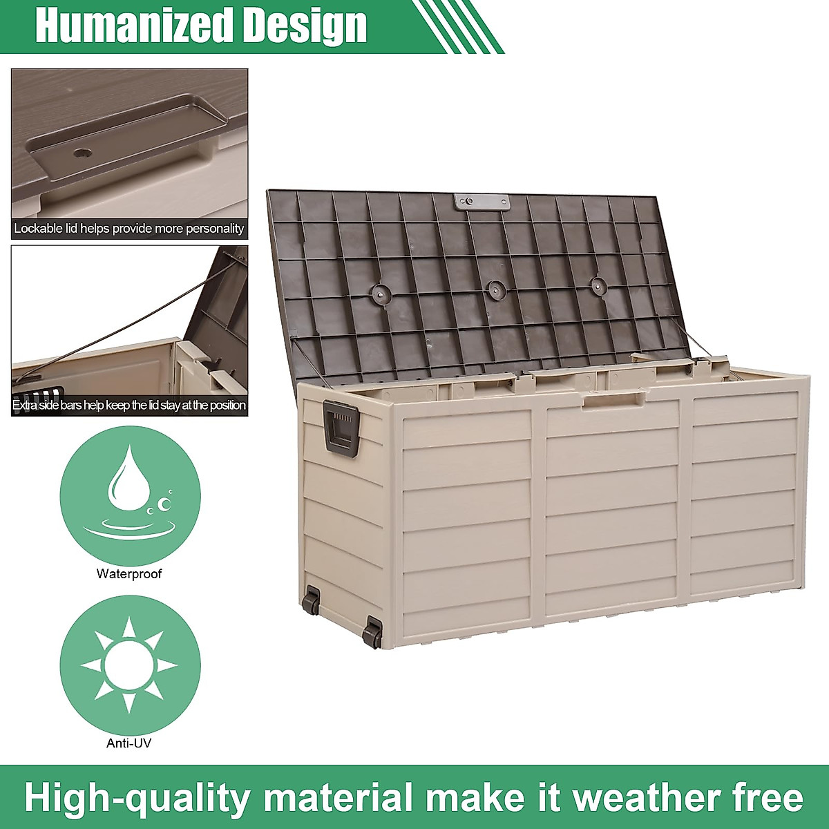 VINGLI 75 Gallon Outdoor Storage Box, Patio Deck Box Furniture with Lockable Design, Plastic Storage Containers with Lid for Garden | Pool | Balcony | Yard (Coffee)