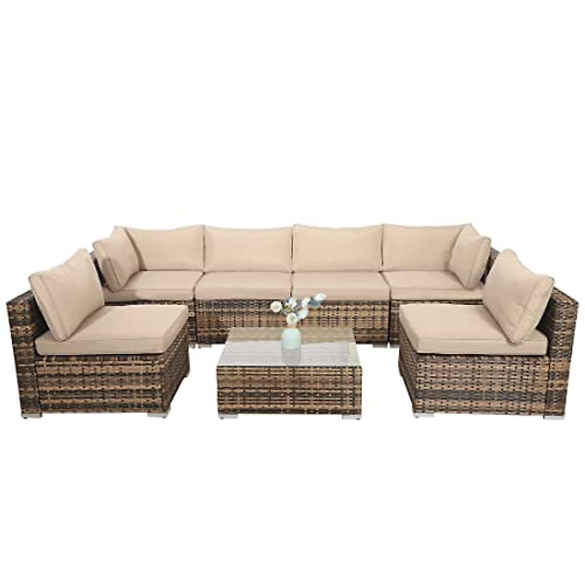 LEISU 7 Pieces Outdoor Sectional Furniture Set All-Weather Patio Sectional Sofa 7-Piece Conversation Set with Cushions (7 Pieces)