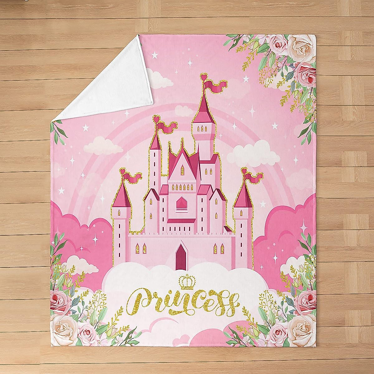 Princess Theme Blanket for Kids,Pink Castle Dreamy Fleece Throw Blanket for Girls Bedroom Sofa Dorm Decor,Flowers Garden Fairy Tale Fuzzy Lightweight Bed Blanket,Baby (30" x 40")