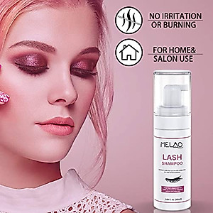 Eyelash Extension Cleanser Eyelid Foaming Cleanser Lash Foam Shampoo for Extensions, Oil, Paraben & Sulfate Free,100% Safe for Natural Lashes, Non-Irritating, Perfect for Professional Salon 1.69fl.oz