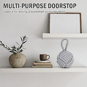Pomeat Decorative Door Stop, Rope Door Stop, Weighted Door Stopper, Knot Nautical Door Stop, Heavy Doorstop for Bedroom, Living Room Door, Window Wedge, Bookend 6.25 inch (White)