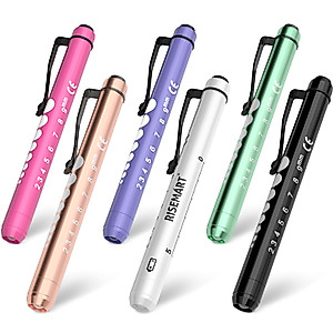 RISEMART 6packs Pen Lights for Nurses Reusable Medical Pen Light with Pupil Gauge and Ruler, White Light LED Penlight for Nurse Student Doctors EMT