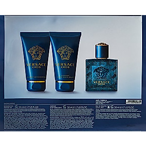 Versace EROS Gift Set for Men 1.7 oz EDT + 1.7 oz Shower Gel + 1.7 oz Aftershave Balm, Combo