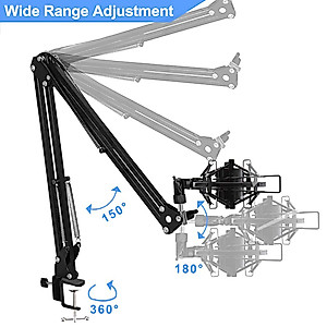 Upgraded USB Condenser Microphone for Computer, Great for Gaming, Podcast, LiveStreaming, YouTube Recording, Karaoke on PC, Plug & Play, with Adjustable Metal Arm Stand, Ideal for Gift, Black