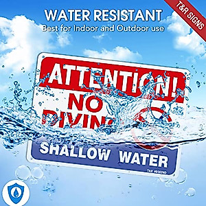 T&R No Diving Sign Shallow Water - 2 Pack - 10"x7" .040 Rust Free Heavy Aluminum, Reflective, Waterproof, Weatherproof and Fade Resistant, 4 pre-drilled holes, Easy to Mount