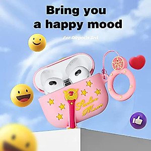 Mulafnxal for Airpods 3 Case Cute 3D Anime Lovely Unique Cartoon for Airpod 3rd Generation Silicone Cover Fun Funny Cool Design Fashion Cases for Boys Girls Kids Teen for Air pods 3 (2021) (Moon Star)