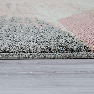 Paco Home Area Rug Abstract Geometric Pattern Fashionably Faded in Multicolor Pink Cream Gray Blue, Size:5'3" x 7'7"