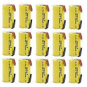 BAOBIAN SubC Sub C 2000mAh 1.2V Ni-CD Rechargeable Battery Cell with Tabs for Power Tools(15 Pcs)