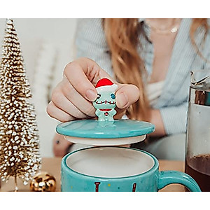 Disney Lilo & Stitch Holiday Cheer Ceramic Mug With Lid | Large Coffee Cup For Espresso, Caffeine, Tea