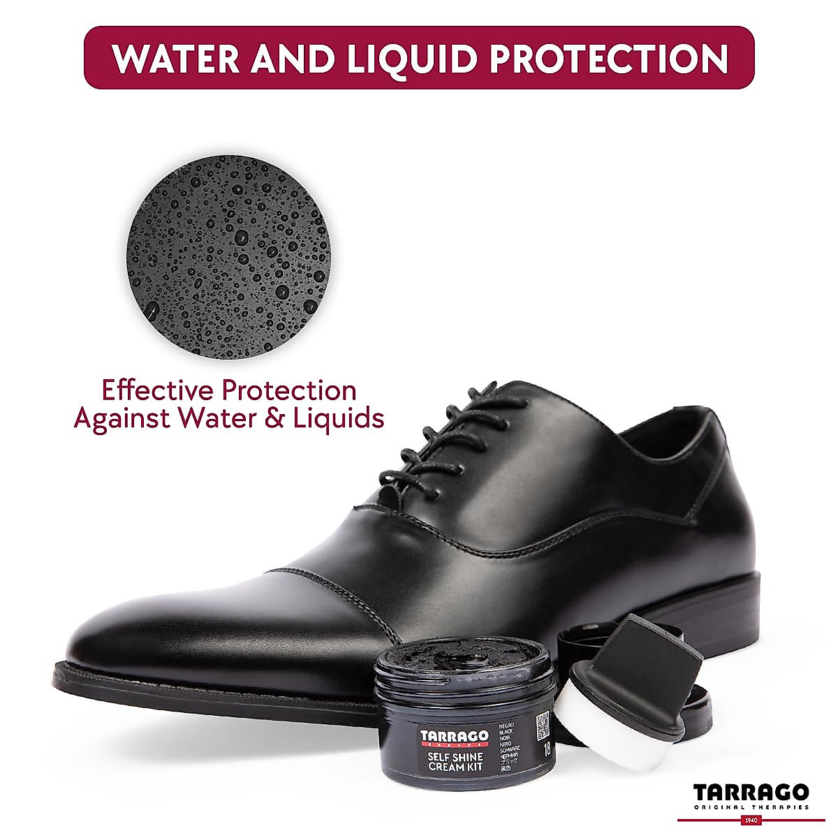 Tarrago Self Shine Shoe Polish with Applicator – Quick Shine Shoe Cream for Leather Boots and Shoes - 1.76 Fl. Oz – Black #18