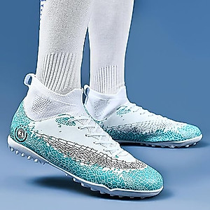 Maylrvjv Men's Cleats High Top Soccer Shoes Football Spikes Ankle Boots Shock-Absorbing Indooor Outdoor Training Athletic Sneakers