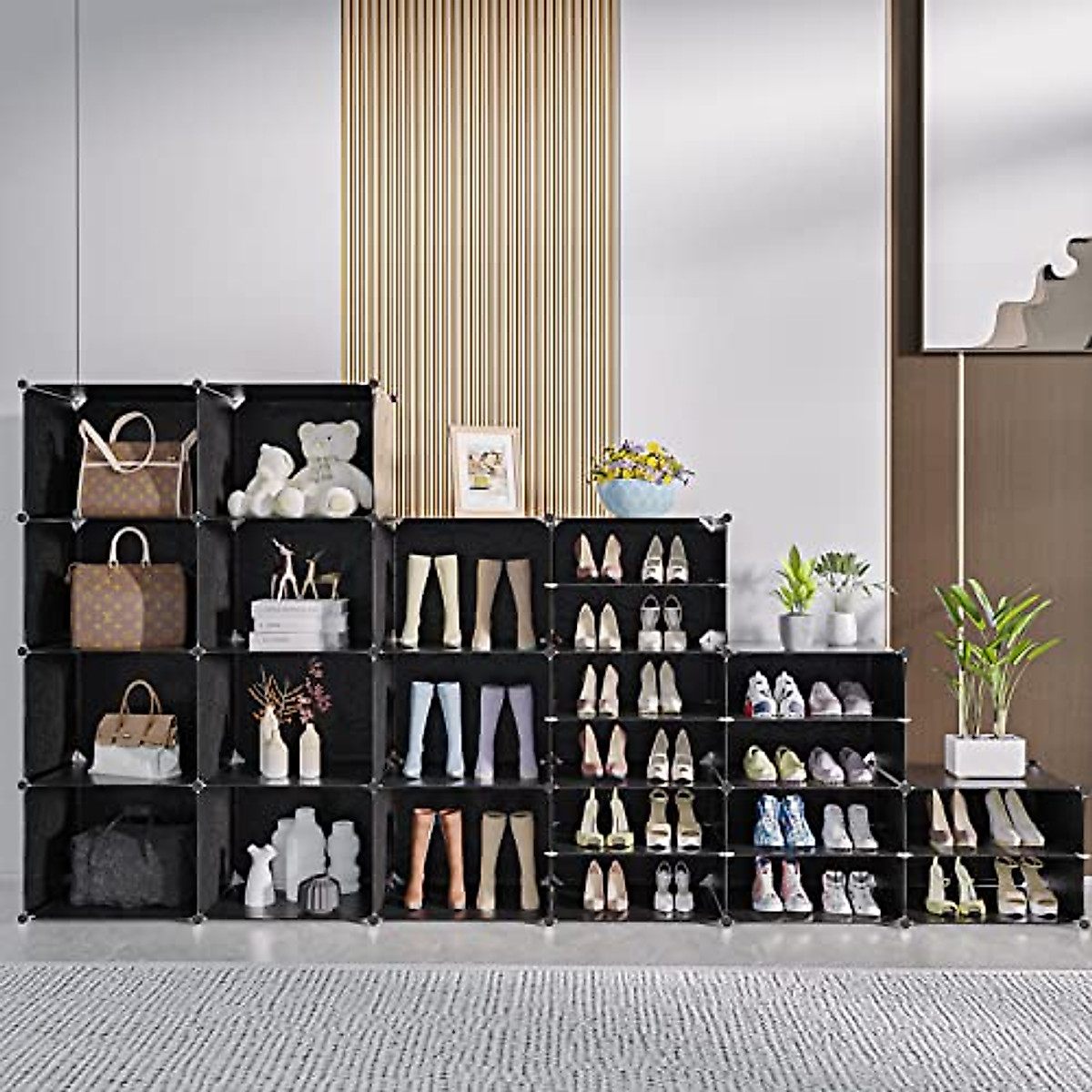 Neprock 6 Tier Black Shoe Organizer Bundle with 36-Pack White Shoe Slots Organizer