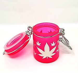 Airtight Glass Herb Mini Storage Jar with Clamping Lid in Choice of Design (Frosted Neon Pink/Silver Leaves)