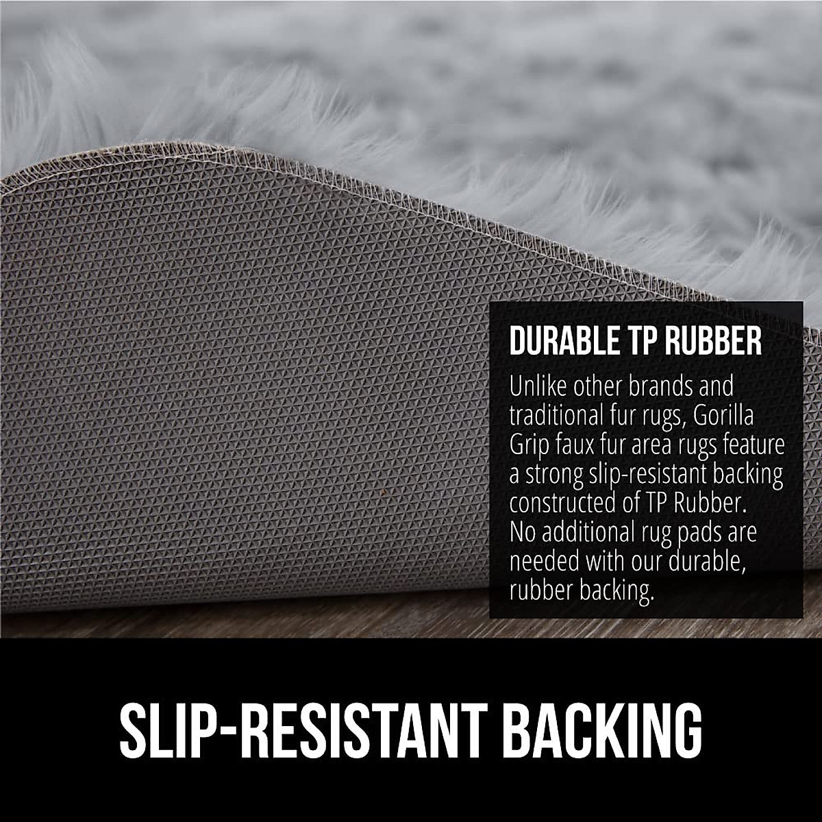 Gorilla Grip Fluffy Faux Fur Rug, 6x9, Machine Washable Soft Furry Area Rugs, Durable Rubber Backing, Plush Floor Carpets for Baby Nursery, Bedroom, Living Room Shag Carpet, Luxury Home Decor, Gray