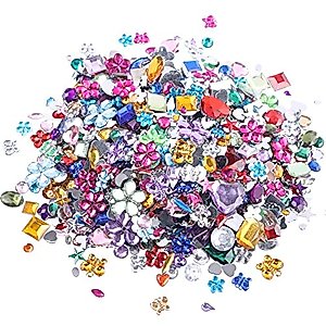Rhinestones Acrylic Flatback Gems Glue Gemstone Embellishments Mix Size Mixed Shapes DIY Crafts Decoration Pack of 50g(Approx 250-300pcs)4-16mm(0.16-0.63inch) (Style 1)