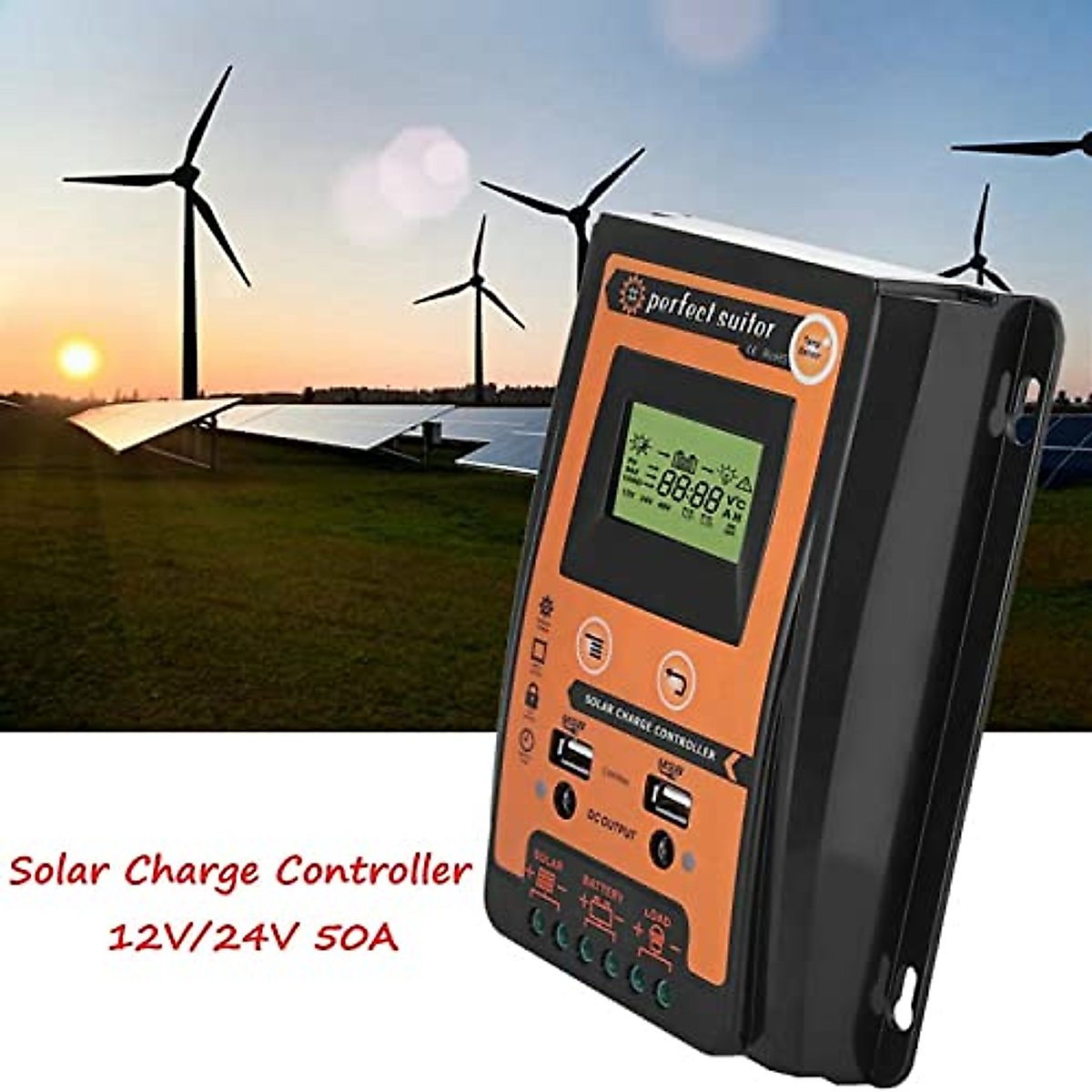 DIGISHUO MPPT Solar Charge Controller, 12V/24V 50A Solar Panel Battery Regulator Charge Controller Dual USB LCD Display Solar Power Battery Charger Controller