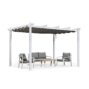 PURPLE LEAF 10' X 13' Outdoor Retractable Pergola with Sun Shade Canopy Cover White Patio Metal Shelter for Garden Porch Yard BBQ Beach Gazebo Grape Trellis Pergola, Gray