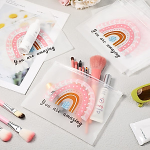 Reginary 50 Pcs Inspirational Gifts Bulk for Women Cosmetic Bag EVA You Are Braver Awesome Makeup Bag Mini Toiletry Bag with Zipper Encouragement Birthday Gift for Friend (Boho Amazing)