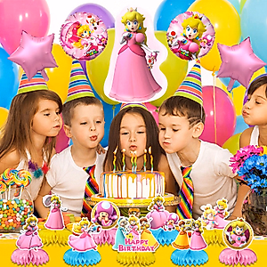 5Pcs Princess Peach Foil Balloons,Mario Theme Birthday Party Decorations Supplies for Girl (A)