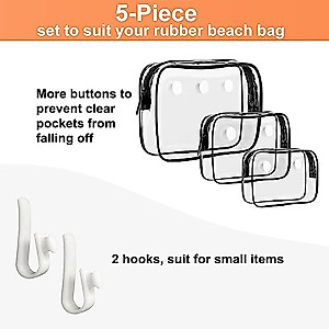 Everfunny 3 Packs Clear Bogg Beach Tote Bag with 2 Pack Insert Hooks Accessories for Bogg Bags Travel Makeup Clean Toiletry Brush Organizer Cosmetic Divider Storage Inner Pouch