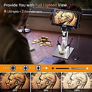 MOYSUWE MDM9 7" LCD Digital Microscope 1200X [Full Field of View] Extended Coin Microscope with 12MP Camera Sensor, 1080P HD USB Soldering Microscope with 10 LED Lights, Windows/Mac OS Compatible