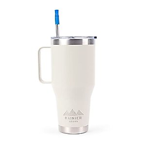 RAINIER GOODS 40 oz Tumbler with Handle and Straw Lid | Insulated Cup Reusable Stainless Steel Water Bottle Travel Mug Cupholder Friendly | Gifts for Women Him Her (Pacific Sand)