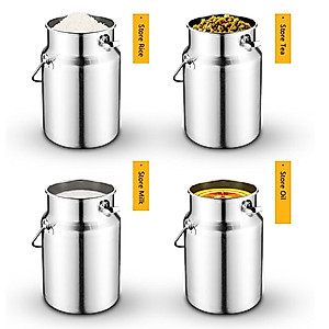 Adima 304 Stainless Steel Milk Transport Can, Heavy Duty Milk Canister Wine Pail Bucket Milk Barrel Tote Jug Dairy Pot with Sealed Lid And Single Handle (Silver),10L