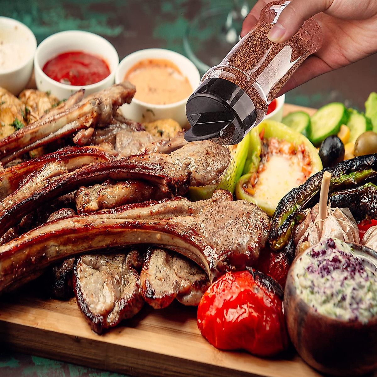 RoyalHouse 6 Pack 5.5 Oz Plastic Spice Jars with Black Cap, Clear and Safe Plastic Bottle Containers with Shaker Lids for Storing Spice, Herbs and Seasoning Powders, BPA Free, Made in USA