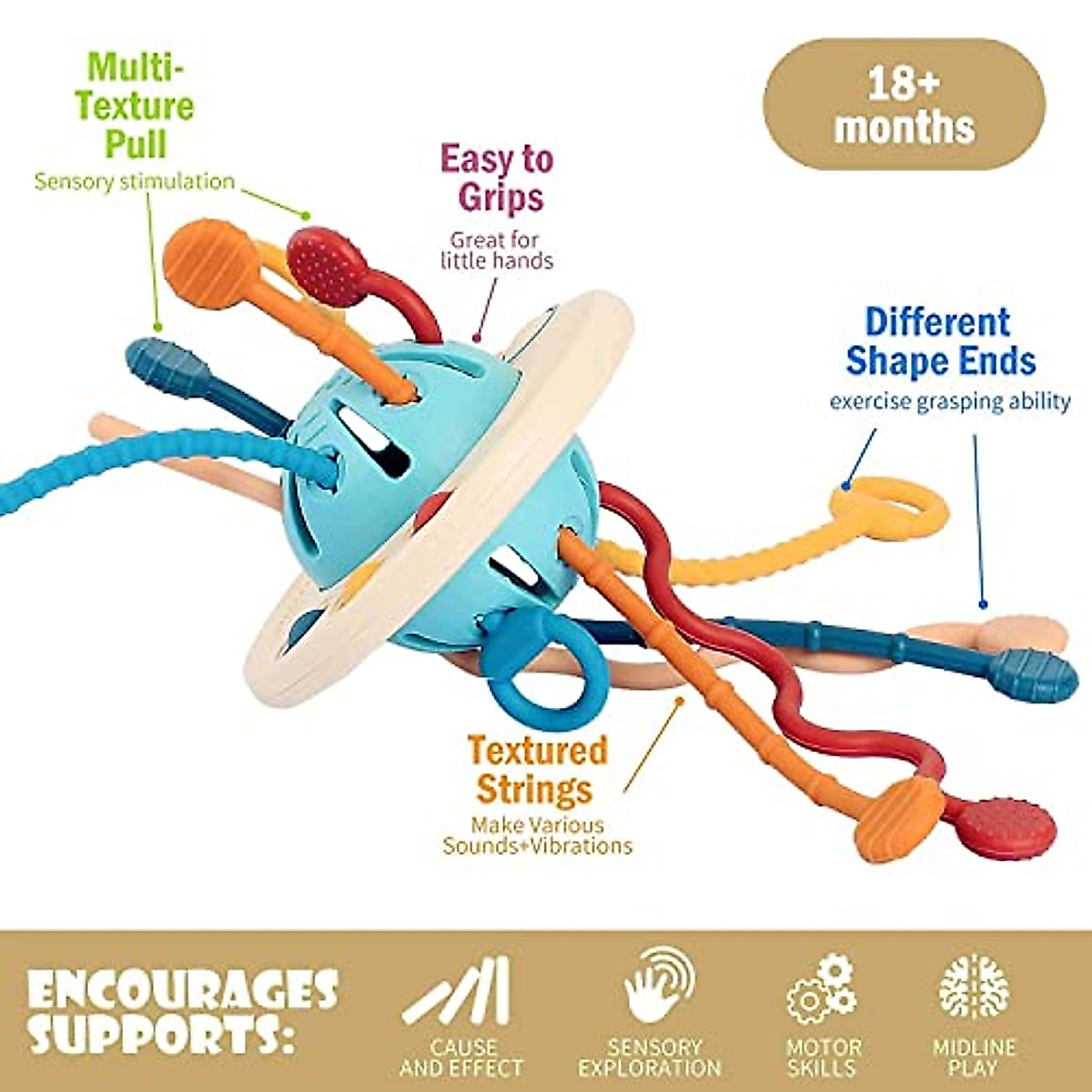 Mcostar Baby Toys Montessori,Silicone Pull String Interactive Toy,Educational Toys,Food-Grade Sensory STEM Teething Toys, Motor Skills,Tactile Stimulation,Gifts for Infants Toddlers Boys Girls