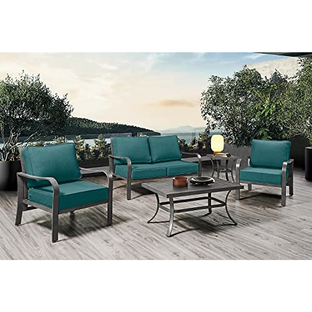 ARTPLAN Olefin 24x24 Deep Seat Patio Cushions for Outdoor Furniture,Extra 6 inch Thick,Back 18"x24",Removable,Replacement,Solid/Floral,Outdoor/Indoor,Aqua