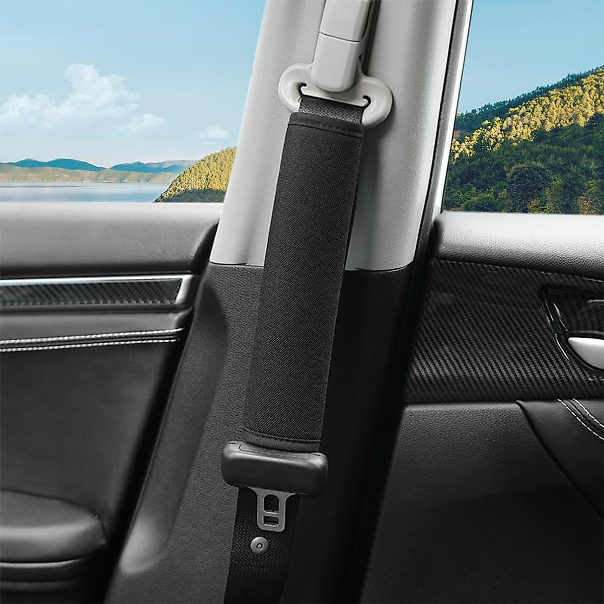 SSNNUU 2Pcs Seat Belt Cover Pad,Breathable Polyester Car Seatbelt Covers,Universal Seat Shoulder Strap Pads Car Accessories Interior for Men Women (Black)