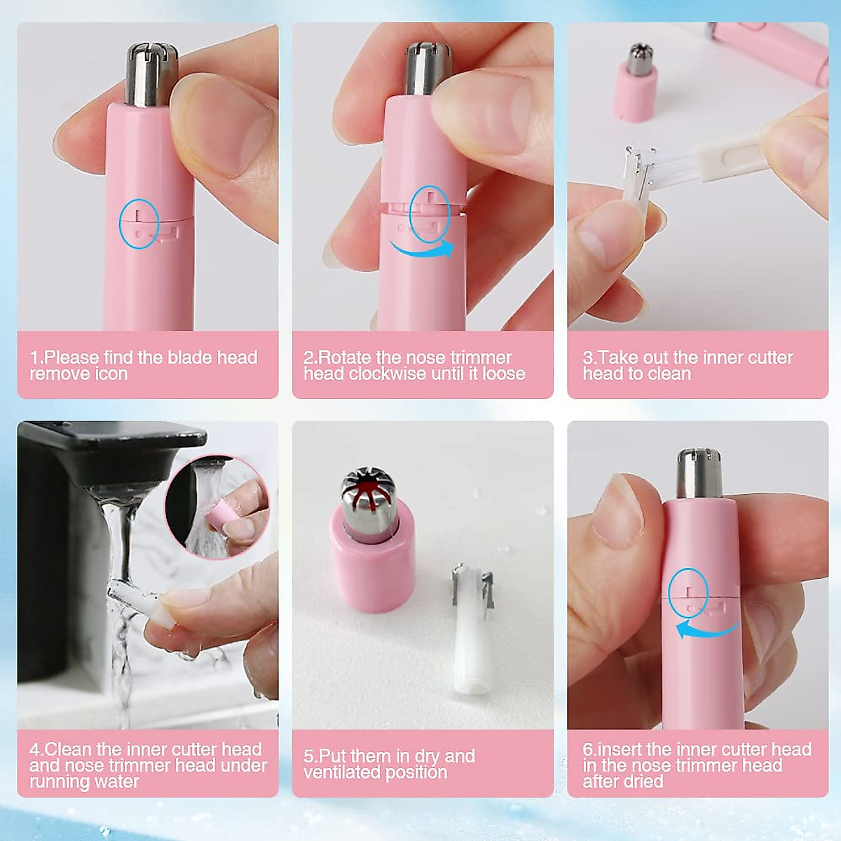 TOUCHBeauty Nose Hair & Eyebrow Trimmer for Women 2IN1 Facial Hair Removal Set for Nose, Chin, Upper-Lip, Peach-Fuzz Battery Operated Pink Color TB-1458