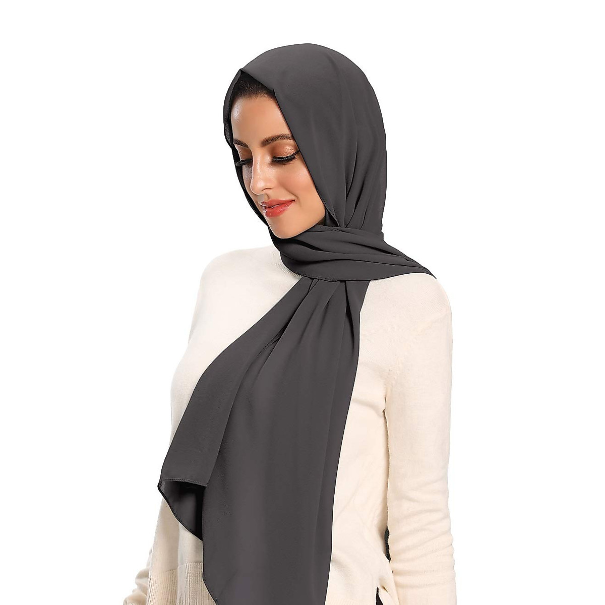 Txameru Hijab for Women Chiffon Hijab Scarfs for Women Shawl (Dark Grey)