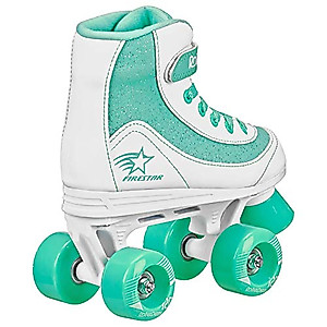 Roller Derby Firestar Youth Girl's Quad Roller Skates, White/Mint, Size 04