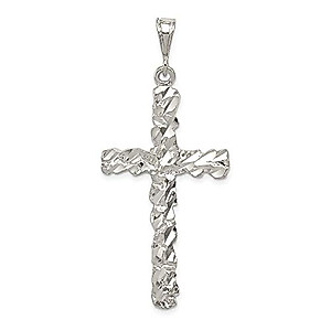 Solid 925 Sterling Silver Diamond -Cut Cross Pendant Nugget Charm - 54mm x 23mm