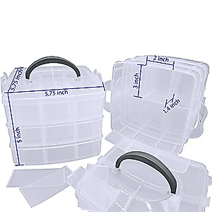 2 Pack - Stackable Craft Organizer Box, 3-Layer Small Storage Container Case, with Adjustable Compartments for Beads, Crafts, Jewelry, Fishing Tackle (5.75 x 5.75 x 5 inches)