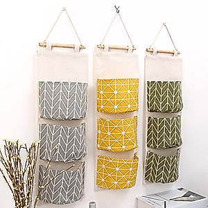 SHENDAF 3Pcs Wall Closet Hanging Storage Bag, Premium Linen Fabric Over The Door Organizer