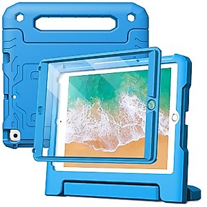 JETech Kids Case for iPad 9.7-Inch (6th/5th Generation, 2018/2017 Model) with Built-in Screen Protector, Shockproof Full-Body Handle Stand Tablet Protective Cover (Blue)